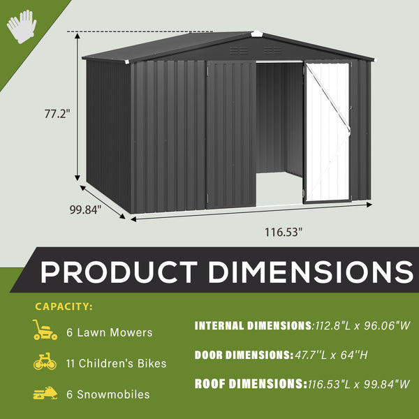 YODOLLA 10 x 8 ft. Outdoor Metal Storage Shed with Sliding Roof & Lock ...